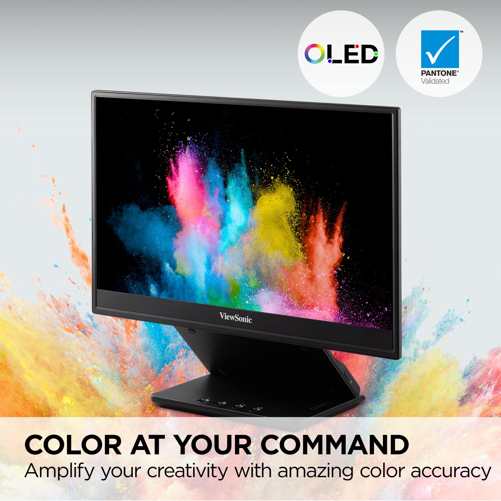 ViewSonic VP16-OLED 15.6 Inch 1080p Portable OLED Monitor with 2 Way Powered 40W USB C, Pantone Validated, Factory Calibrated, Built-in Ergonomic Stand with Protective Cover,Black