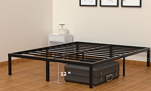 AMOBRO Full Size Bed Frame Metal 14 Inch Platform Base with Storage Heavy Duty with Steel Slats Easy Assembly Noise Free No Need Box Spring Non-Slip,Black