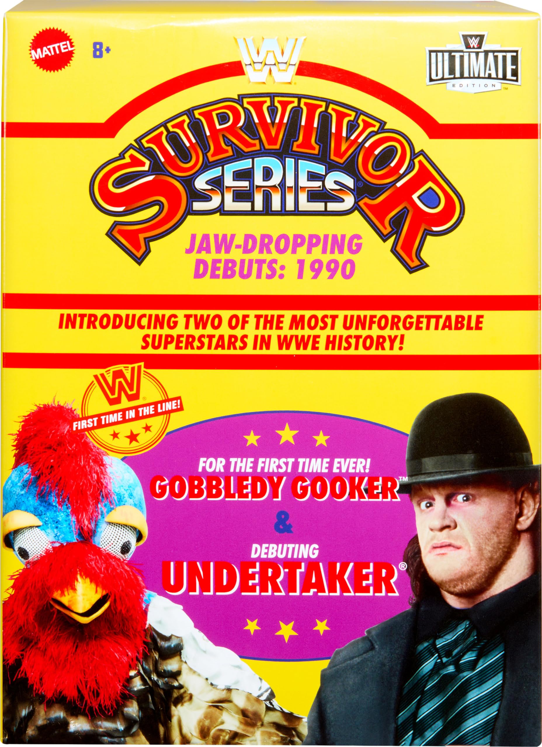 Mattel WWE Set of 2 Action Figures, Ultimate Edition Survivor Series 1990 Undertaker & Gobbledy Gooker Collectibles with Interchangeable Accessories