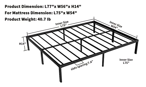 AMOBRO Full Size Bed Frame Metal 14 Inch Platform Base with Storage Heavy Duty with Steel Slats Easy Assembly Noise Free No Need Box Spring Non-Slip,Black