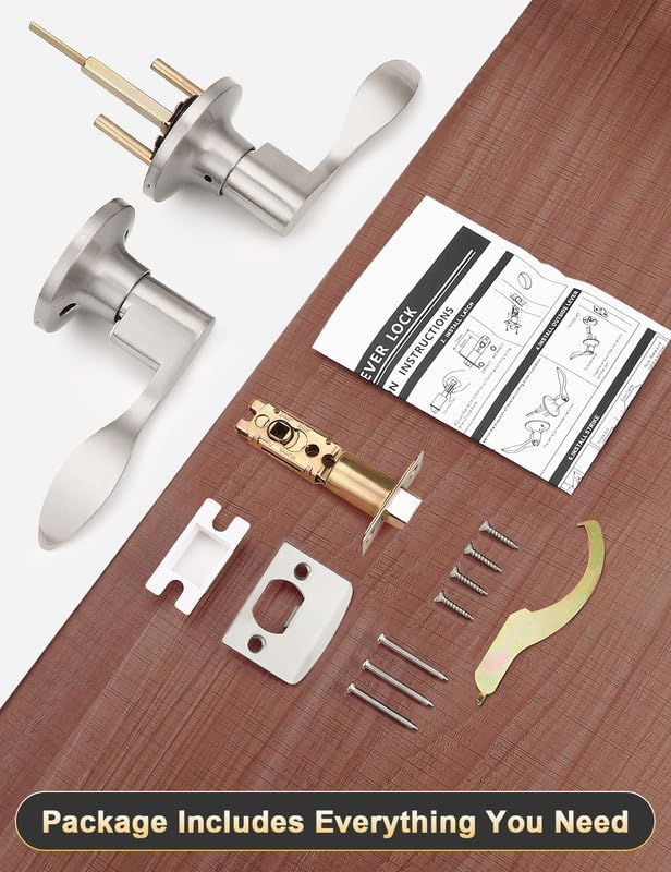 Mengico 1 Pack Satin Nickel Modern Interior Passage Door Knobs, Keyless Door Handle for Hallway & Closet, Wave Style Non-Locking Door Lever Reversible for Left & Right Handed