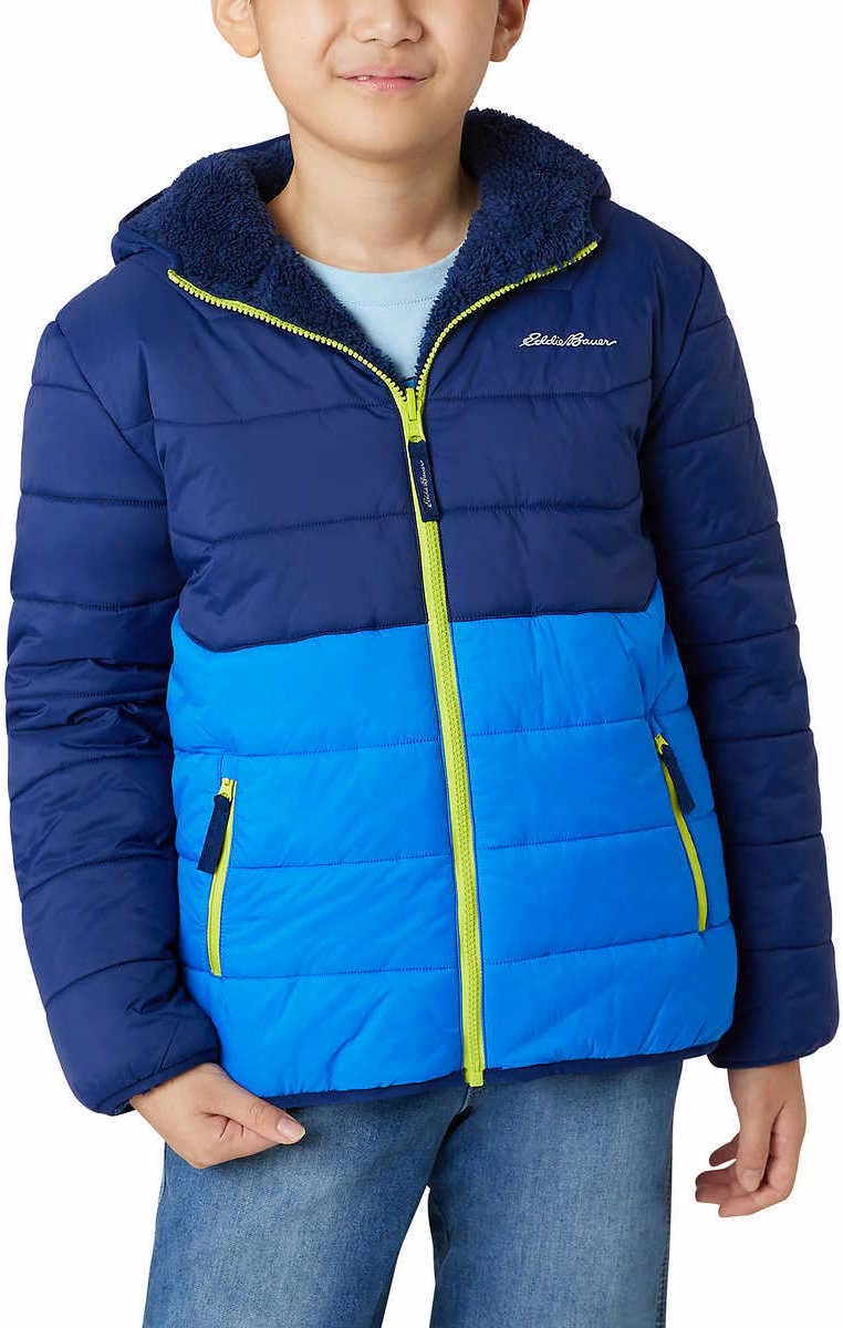 Eddie Bauer Kids Reversible Plush Hoodie Jacket (as1, alpha, m, regular, Navy/Royal, Medium 10/12)