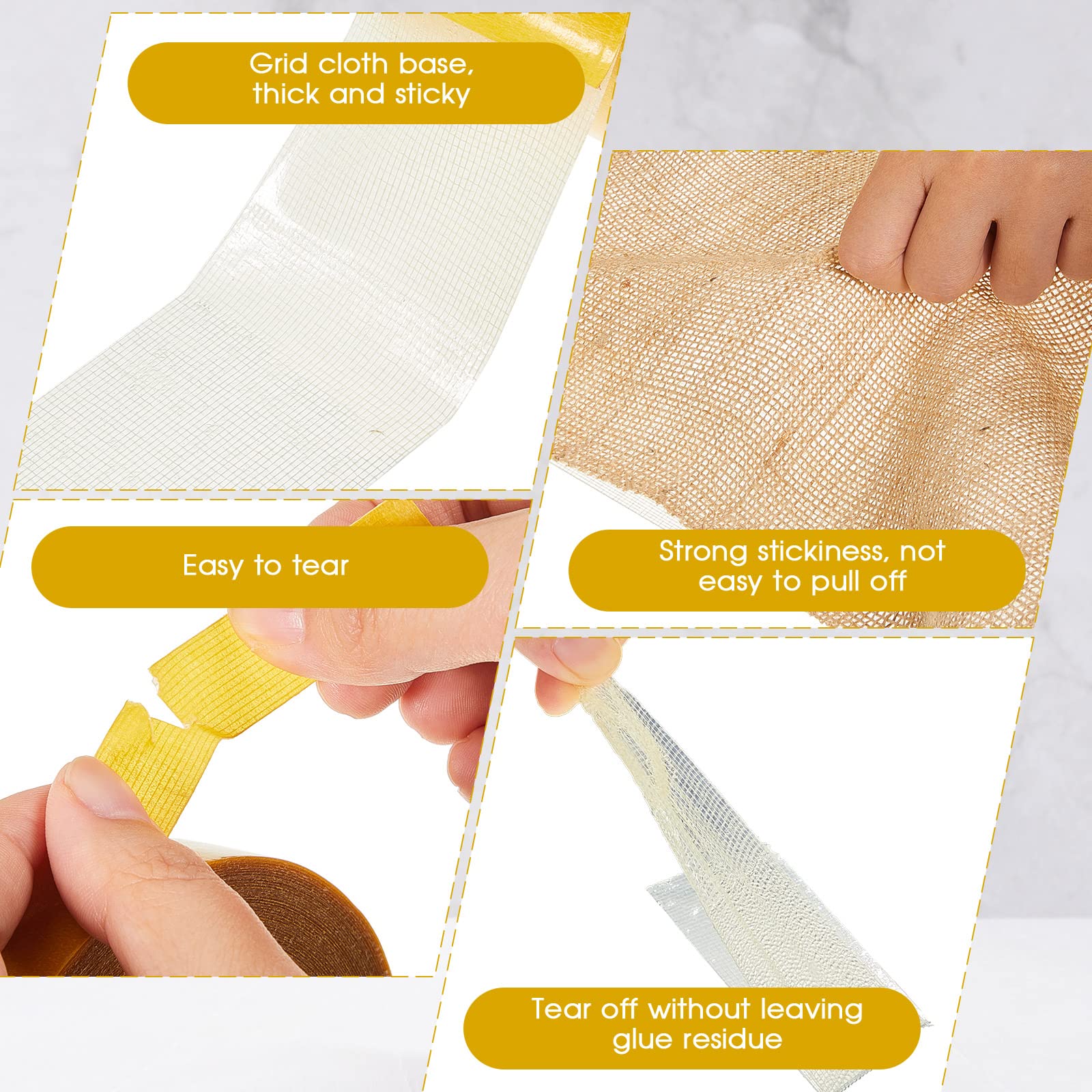 3 Rolls Double Sided Tape Heavy Duty, 0.59/1.18/2 Inch x 66 ft (20m) Clear Fiberglass Mesh Strong Wall Adhesive Tape, Removable Sticky Waterproof Two Sided Mounting Tape for Carpet, Wall, Craft