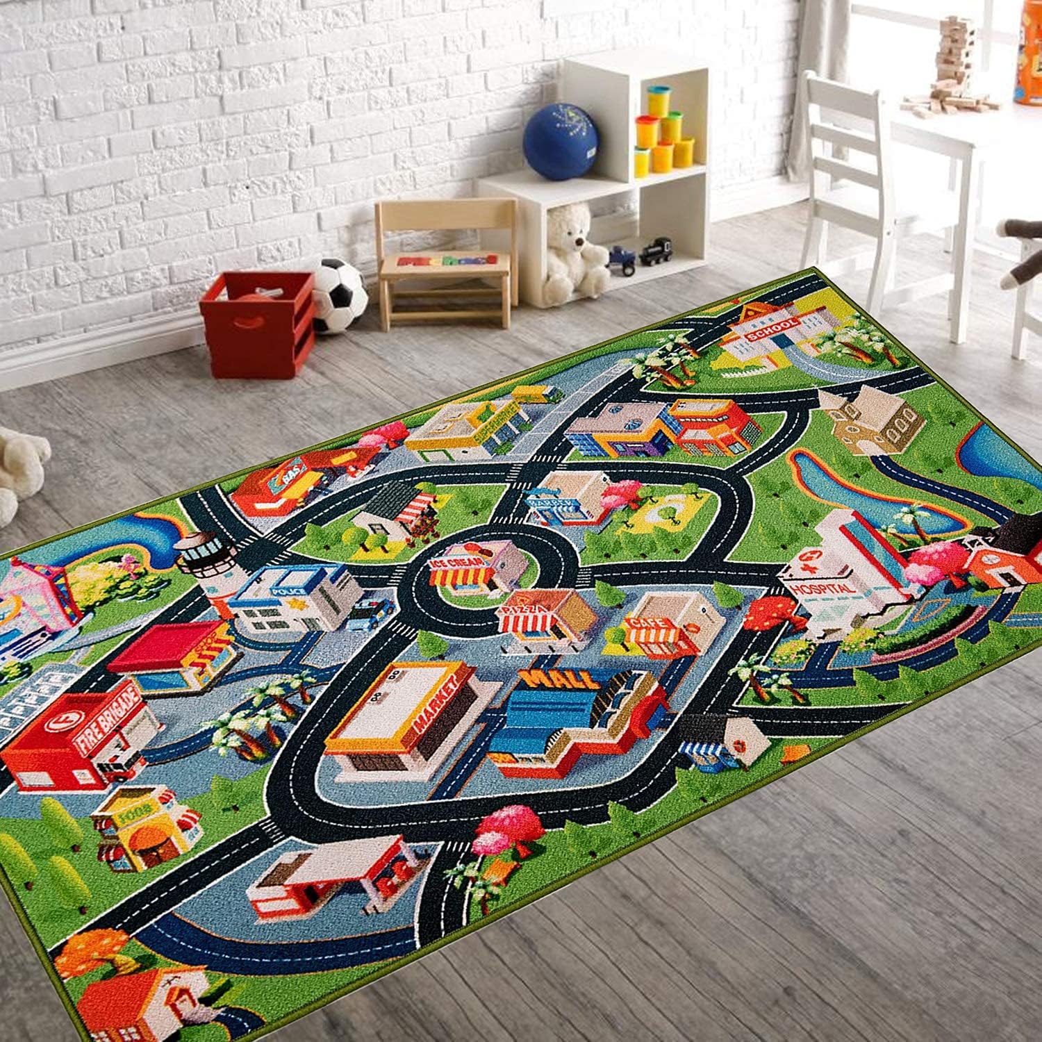 Booooom Jackson Kids Car Rug Play Mat for Toy Cars,39X79 inch Kids Rug Car Mat,Car Play Rug for Kids Playroom,Car Road Rug for Bedroom,Kid Car Carpet for Toddler Boy,Car Area Rug Non-Slip