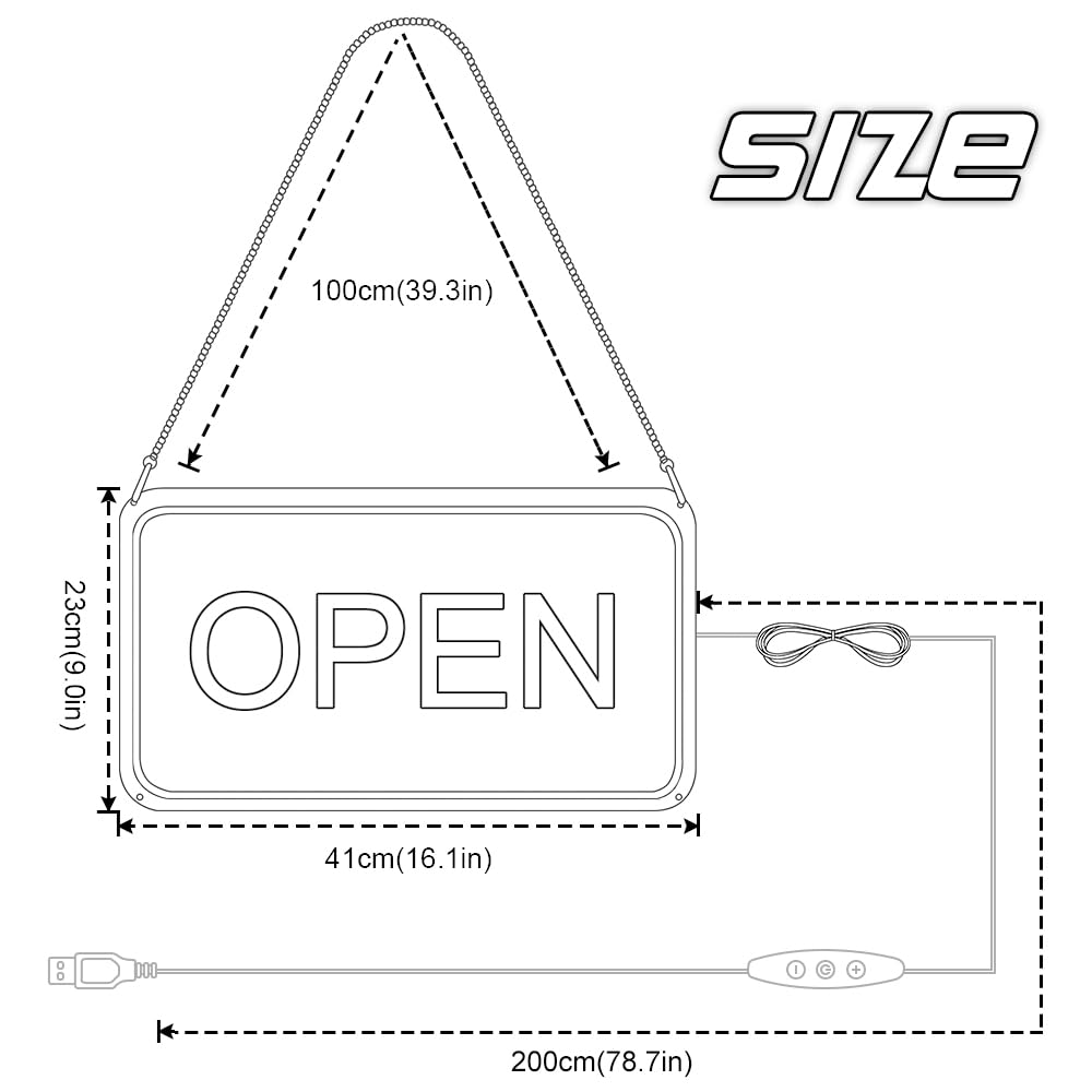 ROLANCHE Open Signs for Business Window, 16"x 9" Neon Open Sign, Bright COB Chip LED Open Sign with ON/OFF Switch, Blue & Pink Open Light Up Sign for Wall, Shop, Hotel, Horizontal