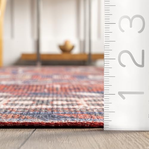 nuLOOM Stella Machine Washable Traditional Tribal Ultra Thin Runner Rug, 2' 6" x 12', Rust