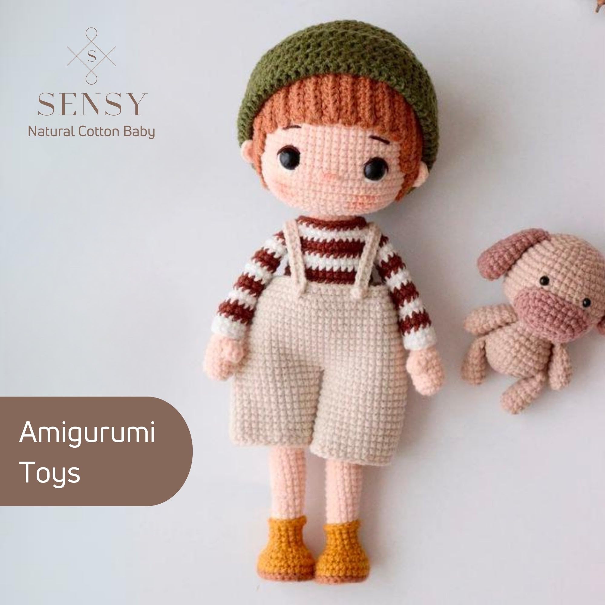 Sensy 100% Recycled Cotton Yarn for Amigurumi Knitting and Crochet, Macrame Yarn, Ideal for Blanket, Throws, Pillow, Baby Dolls Projects 4 Skeins (Baby Blue)