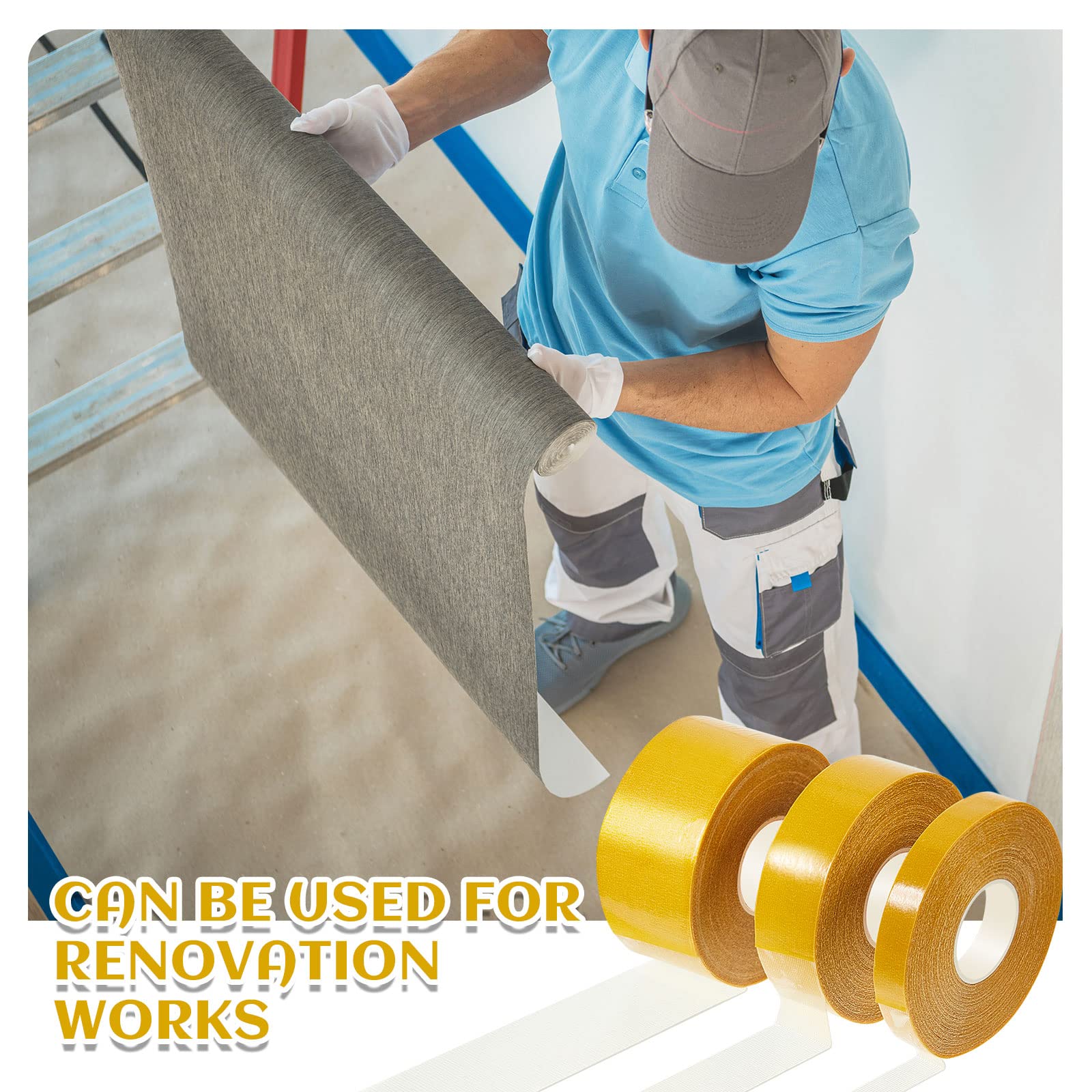 3 Rolls Double Sided Tape Heavy Duty, 0.59/1.18/2 Inch x 66 ft (20m) Clear Fiberglass Mesh Strong Wall Adhesive Tape, Removable Sticky Waterproof Two Sided Mounting Tape for Carpet, Wall, Craft