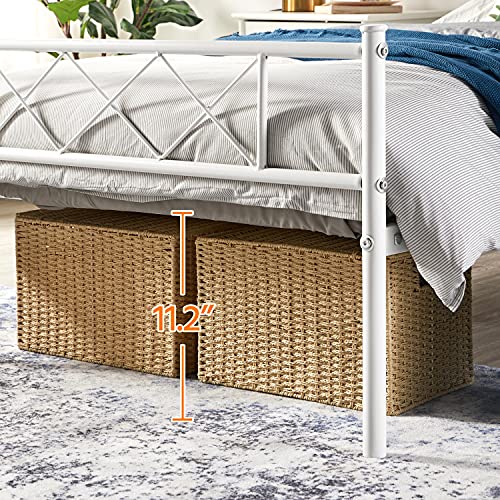Yaheetech Metal Bed Frame Platform with Headboard and Footboard Mattress Foundation No Box Spring Needed Under Bed Storage Strong Slat Support Twin Size White