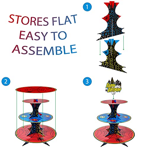 3 Tier Spider Cupcake Stand Superhero Spider Party Decorations Supplies for Kids Boys Themed Birthday Party