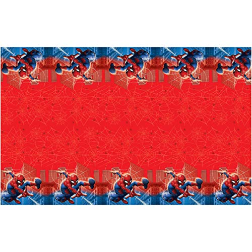 Unique Spiderman Birthday Party Supplies Bundle Pack includes Dessert Cake Paper Plates, Lunch Plates, Napkins, Table Cover, Paper Masks, Confetti (Bundle for 16)