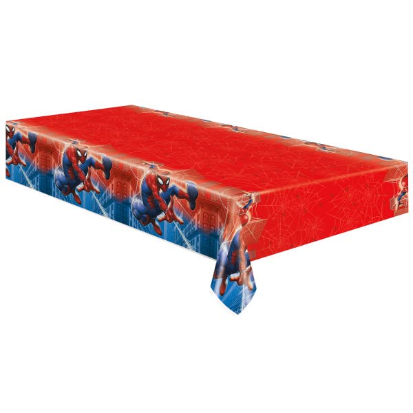 Unique Spiderman Birthday Party Supplies Bundle Pack includes Dessert Cake Paper Plates, Lunch Plates, Napkins, Table Cover, Paper Masks, Confetti (Bundle for 16)