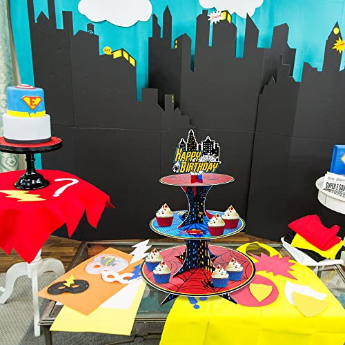 3 Tier Spider Cupcake Stand Superhero Spider Party Decorations Supplies for Kids Boys Themed Birthday Party