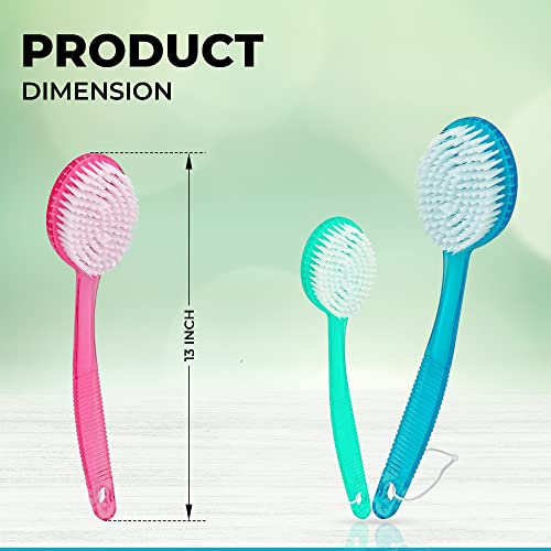 Bistras Bath Brush with Bristles, Bath and Shower Scrubber, Long Handle for Exfoliating Back, Body, and Feet, Green (1 Pack)