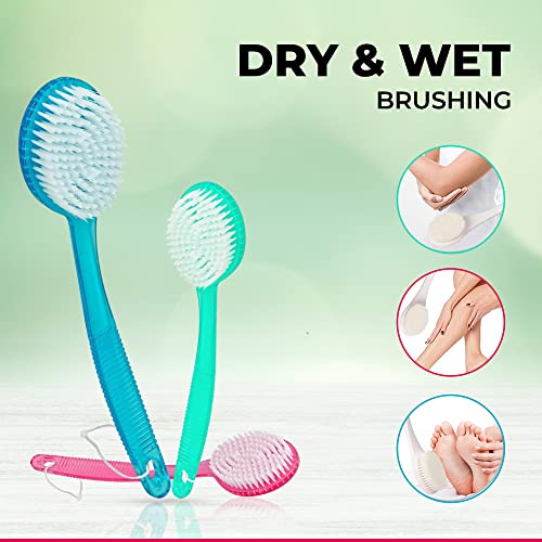 Bistras Bath Brush with Bristles, Bath and Shower Scrubber, Long Handle for Exfoliating Back, Body, and Feet, Green (1 Pack)