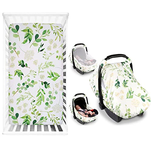 Crib Sheet Jersey Cotton, Fitted Cotton Baby & Toddler Universal Crib Sheets, Summer Car Seat Cover for Babies Girl,Leaf Infant Carseat Canopy Sun Cover