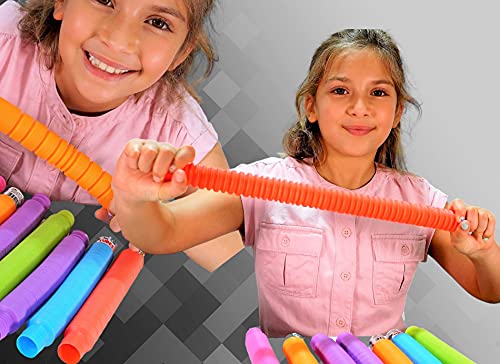 JA-RU Pop & Play Pull Pop Tubes (3 Tubes in 1 Pack) Plastic Bendy Pipes Fidget Toy for Kids & Adults. Educational STEM Sensory Toys Building & Construction Activity. Flexible Tube Stress Toys 4778-1A