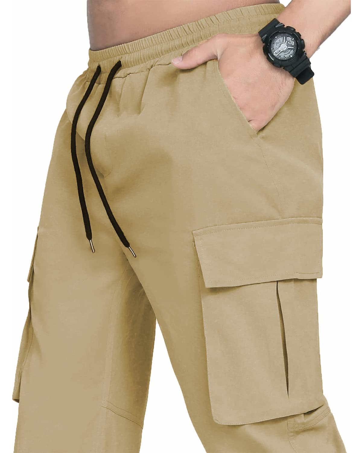 LYRXXX Men's Casual Cargo Pants Hiking Pants Workout Joggers Sweatpants for Men,Light Khaki,M