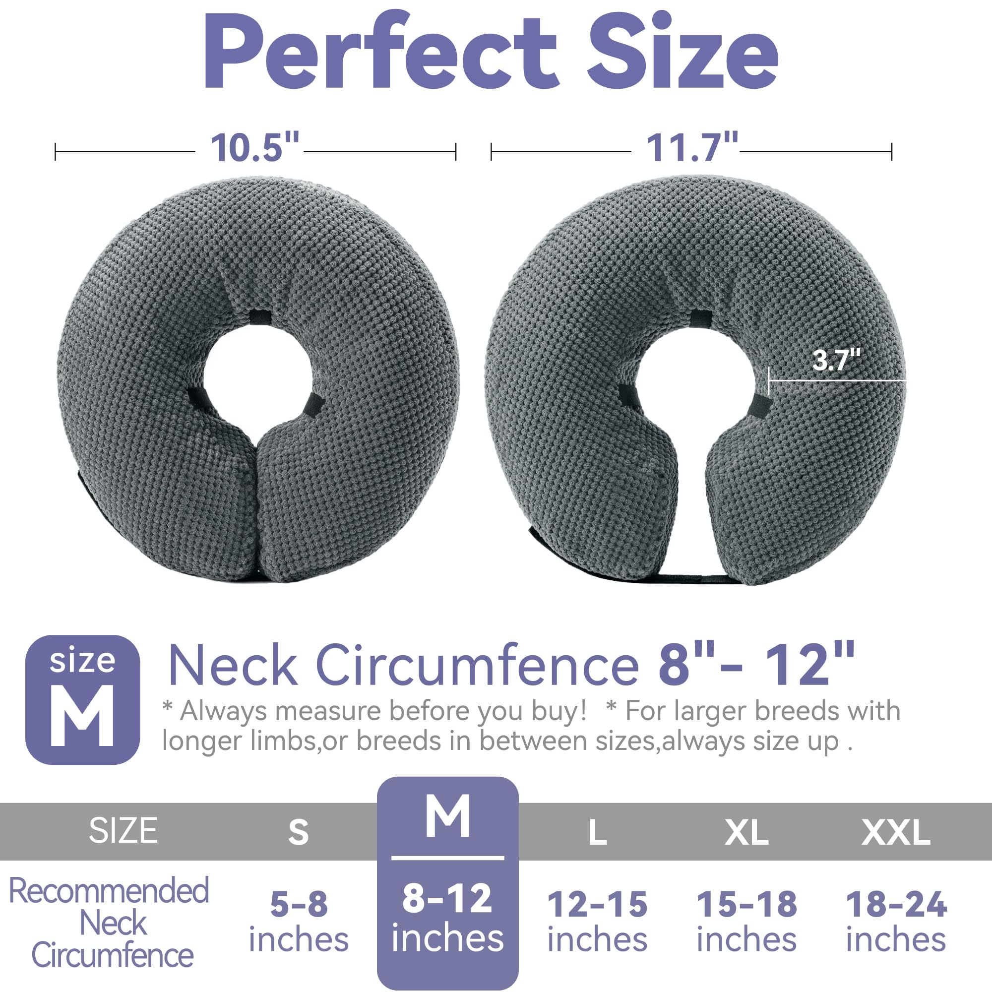Loflaze Soft Inflatable Dog Cone Collar Alternative After Surgery - Dog Neck Donut E Collar for Large Medium Small Dogs Cats Post Surgery - Recovery Collar to Stop Licking - Grey, M
