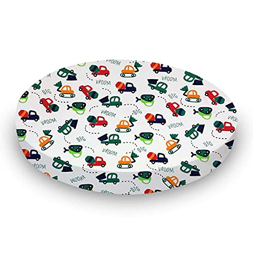 SheetWorld Baby Fitted Oval Crib Sheet Fits Stokke Sleepi 26 x 47 inches, 100% Cotton Jersey Hypoallergenic Sheet, Unisex Boy Girl, Construction Cars, Made in USA