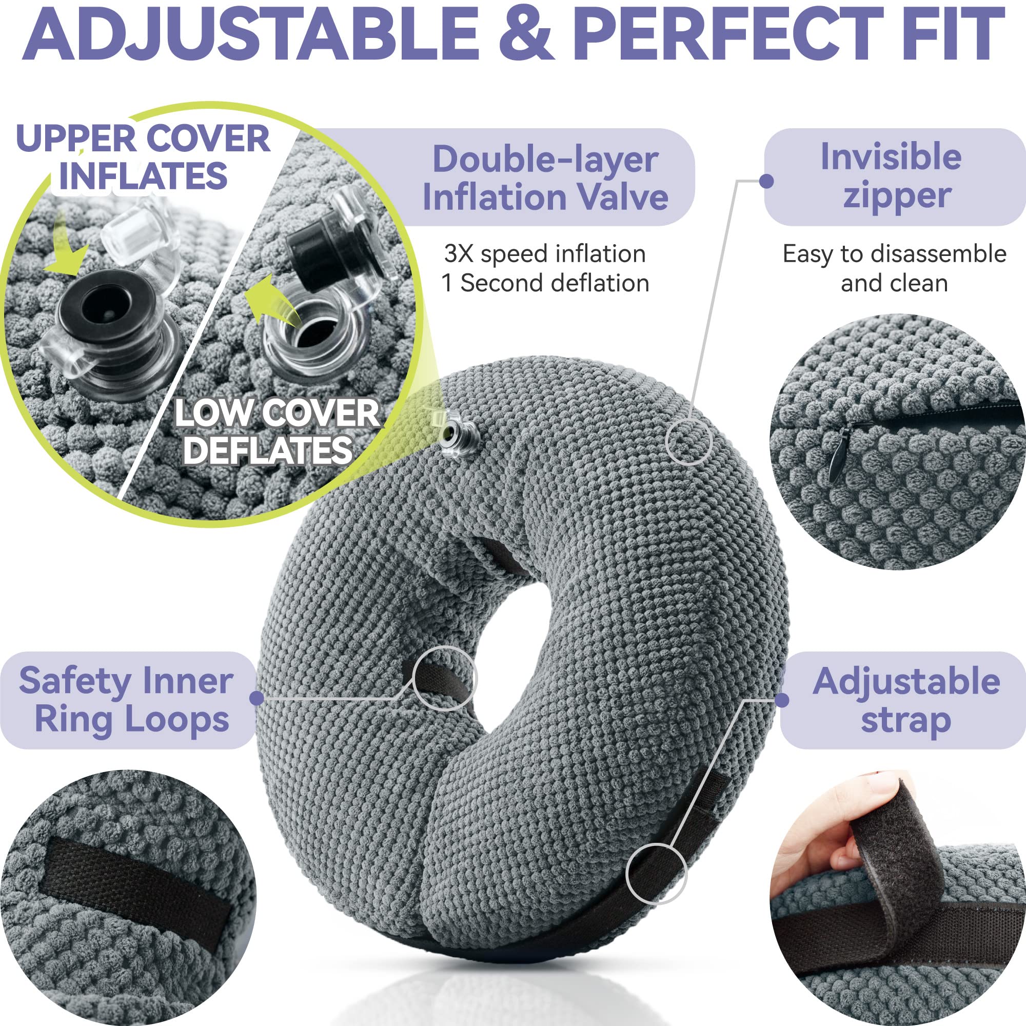 Loflaze Soft Inflatable Dog Cone Collar Alternative After Surgery - Dog Neck Donut E Collar for Large Medium Small Dogs Cats Post Surgery - Recovery Collar to Stop Licking - Grey, M