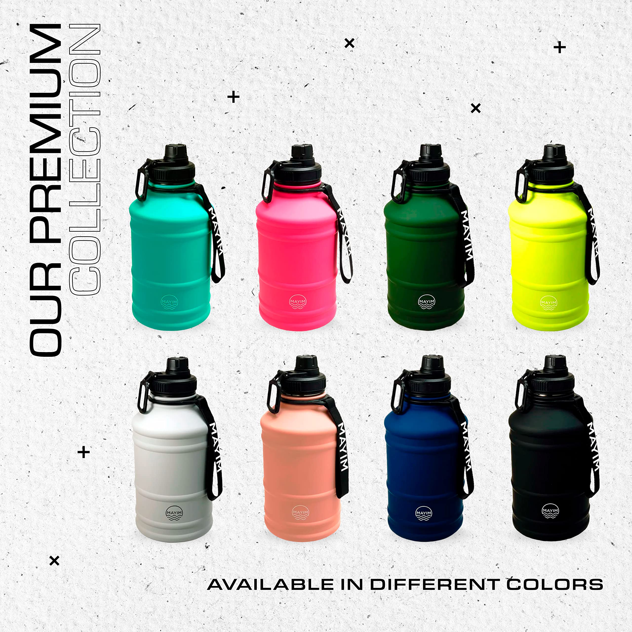 Mayim Large Stainless Steel Water Bottle - Single-Walled Big Metal Drinking Bottle for Sports, Camping, Gym, Workouts – 2.2L/ 74oz/ More Than Half Gallon Capacity