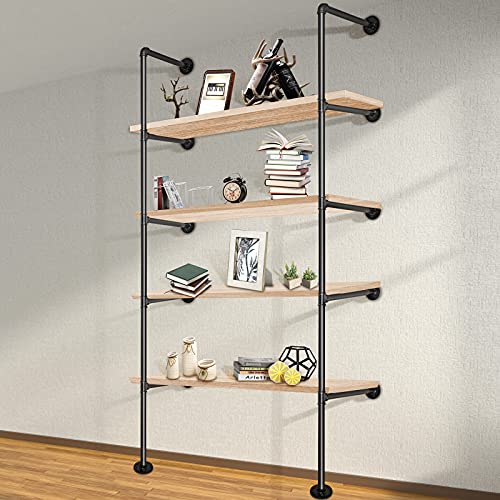 VEVOR Industrial Pipe Shelves 5-Tier Wall Mount Iron Pipe Shelves 2 PCS Pipe Shelving Vintage Black DIY Pipe Bookshelf Each Holds 44lbs Open Kitchen Shelving for Bedroom & Living Room W/Accessories