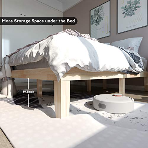 KOMFOTT 14 Inches Wood Platform Bed Frame Queen Size, Solid Wood Mattress Foundation with Rubber Wood Frame, Strong Poplar Wood Slat Support, No Box Spring Needed, Bed Frame (Natural)