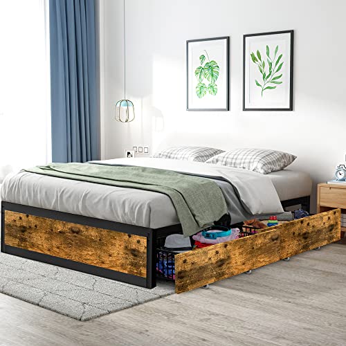 Pliwier Bed Frame with 4 Drawers, Metal Platform Bed Frame Queen Size, 11 Heavy Duty Metal Slats Support, No Box Spring Needed, Space Saving, Noise-Free, Easy Assembly (Queen (U.S. Standard))