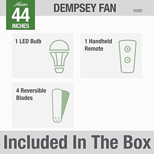 Hunter Fan Company 50282 Hunter Dempsey Indoor Low Profile Ceiling Fan with LED Light and Remote Control, 44", Brushed Nickel Finish