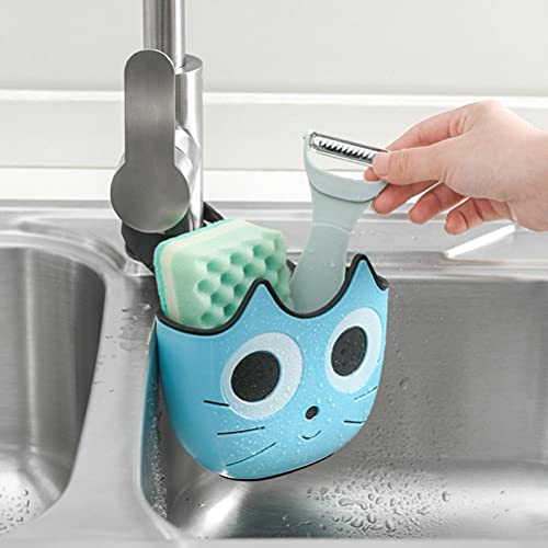 LuckyBamboo Sink Sponge Holder Hanging, Cute Gadgets Basket with Buckle for Kitchen, Bathroom, Workplace Organizer (Bule+Pink 2Pack)