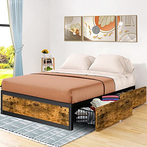 Pliwier Bed Frame with 4 Drawers, Metal Platform Bed Frame Queen Size, 11 Heavy Duty Metal Slats Support, No Box Spring Needed, Space Saving, Noise-Free, Easy Assembly (Queen (U.S. Standard))