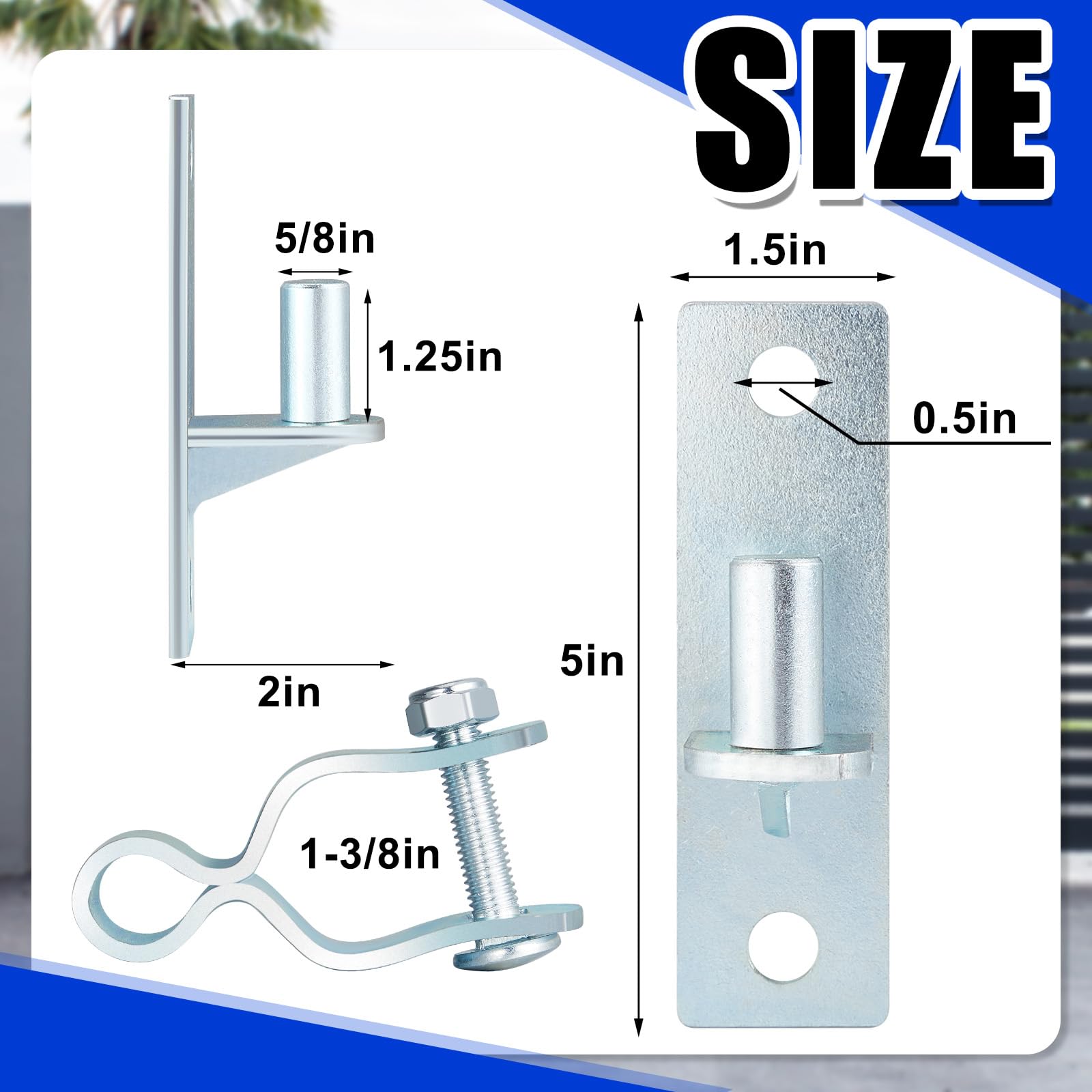 Dunzy 4 Pcs Heavy Duty Wall Mount Gate Hinge Pipe Gate Hinge Chain Link Fence Pressed Steel Chain Link Fence Frame Outdoor Hardware