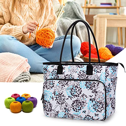 CURMIO Yarn Storage Bag, Knitting Bag for WIP Project, Crochet Hooks, Knitting Needles(up to 14"/35.5cm) and Yarn Skeins, Dandelion(Bag Only)