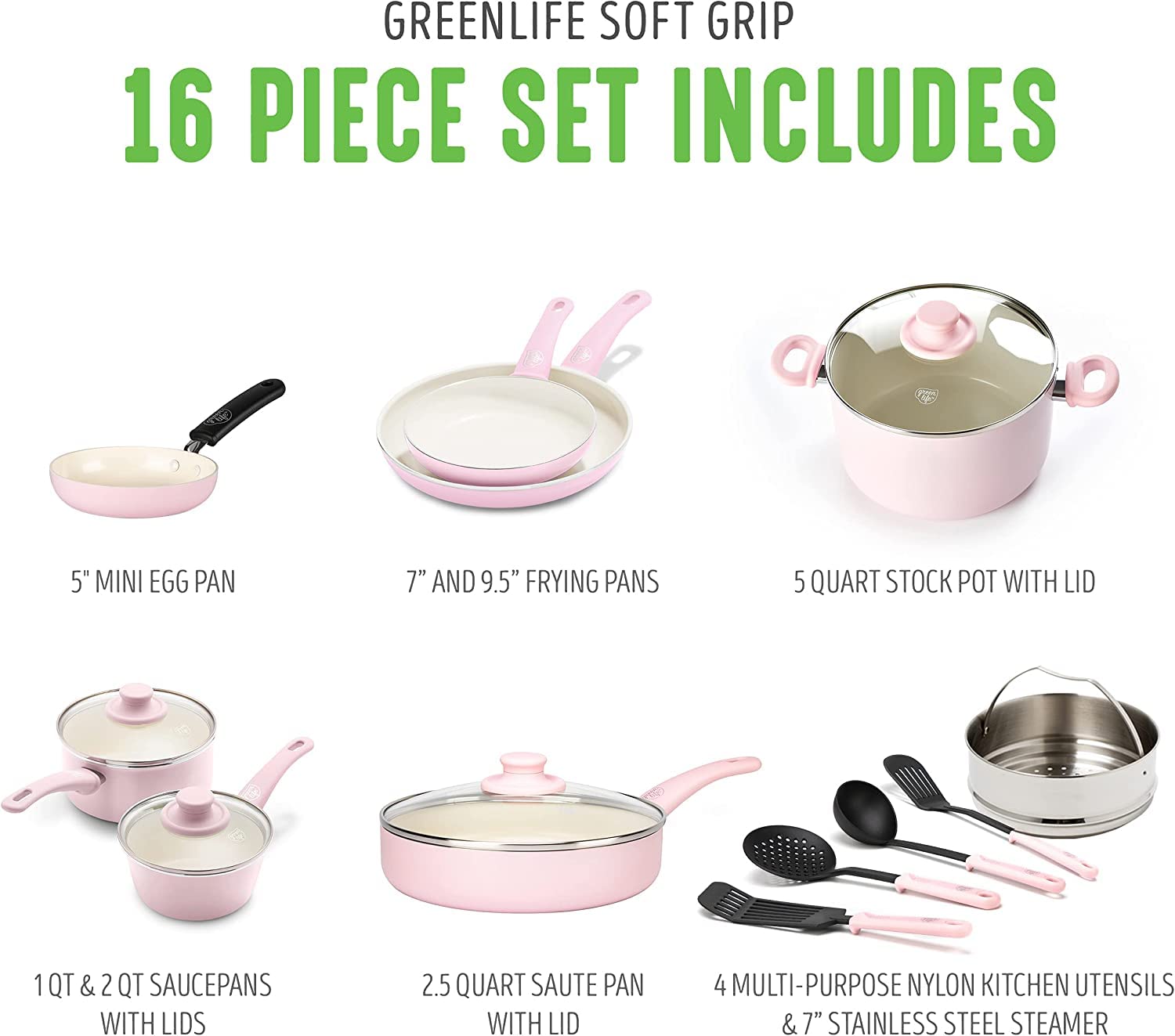 Nostalgia Retro Countertop Microwave Oven + GreenLife Soft Grip Healthy Ceramic Nonstick 16 Piece Kitchen Cookware Pots and Frying Sauce Saute Pans Set