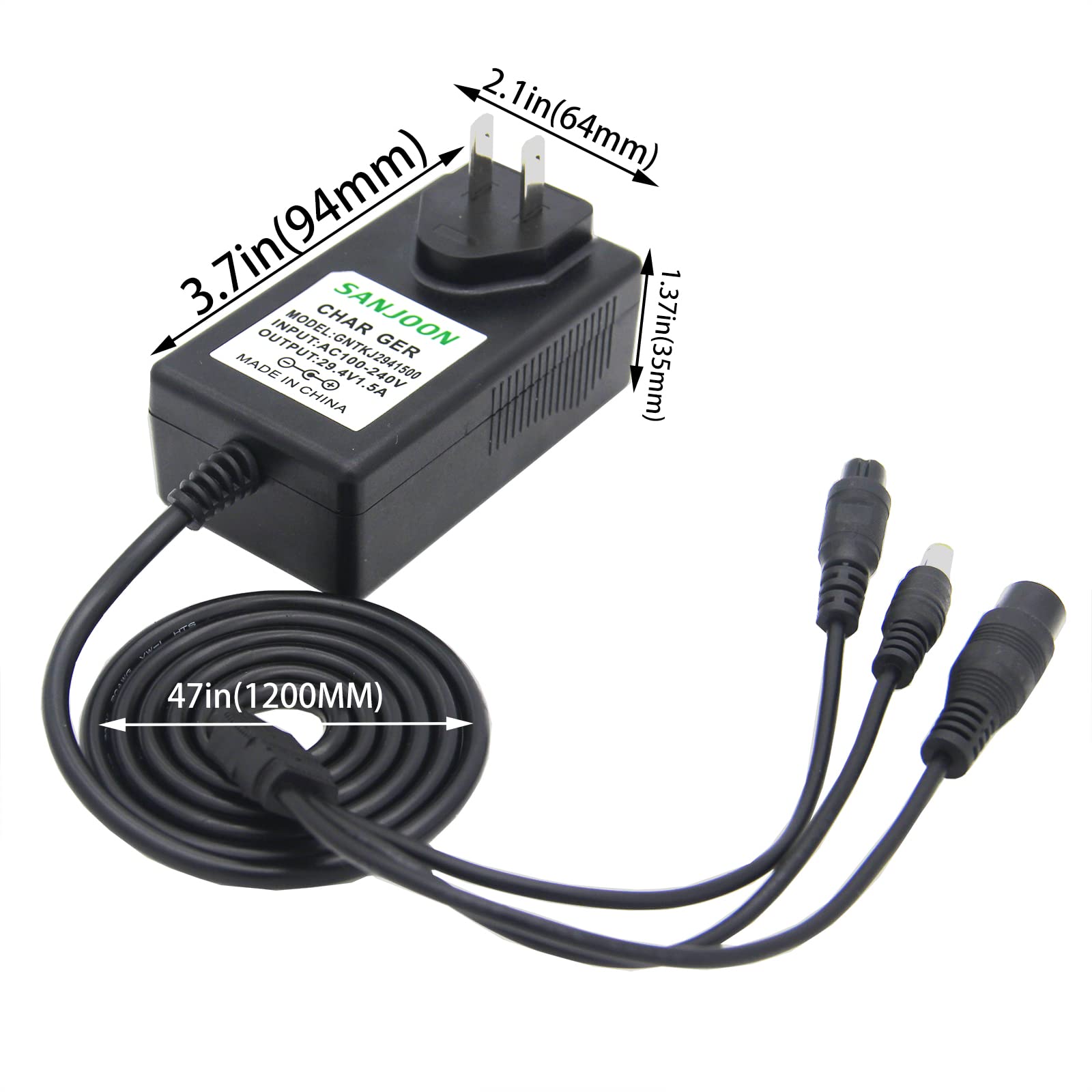 SANJOON 29.4V 1.5A Charger (3 Plugs) Suitable for 24V/29V Lithium Batteries. Quick and Intelligent Replacement of All Brands of 24 Volt Electric Scooters, Scooters, Earth Bikes, and Razors