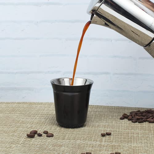 Easyworkz Stainless Steel Espresso Cup 2pcs Set Double Wall Insulated Metal Demitasse Cups 2.5 oz