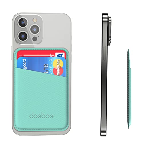 doeboe Leather Phone Card Holder for Back of Phone, Credit Card Case Stick on Cell Phone, Strongly Adhesive Phone Wallet Sleeve, Compatible with iPhone 14, Samsung, Android, All Smartphones (Mint)