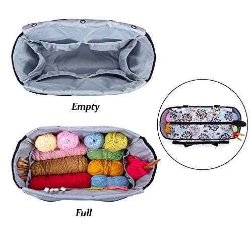CURMIO Yarn Storage Bag, Knitting Bag for WIP Project, Crochet Hooks, Knitting Needles(up to 14"/35.5cm) and Yarn Skeins, Dandelion(Bag Only)