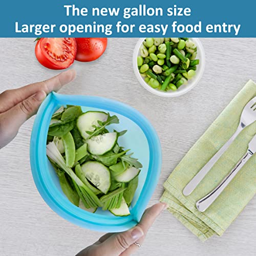 KVK 100% Platinum Silicone Bag Quart Half-Gallon 1 Gal Reusable Food Storage Bags Leakproof Freezer Sous Vide Container Oven Microwave Dishwasher Safe - Pink