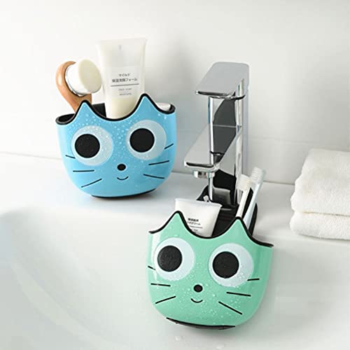 LuckyBamboo Sink Sponge Holder Hanging, Cute Gadgets Basket with Buckle for Kitchen, Bathroom, Workplace Organizer (Bule+Pink 2Pack)