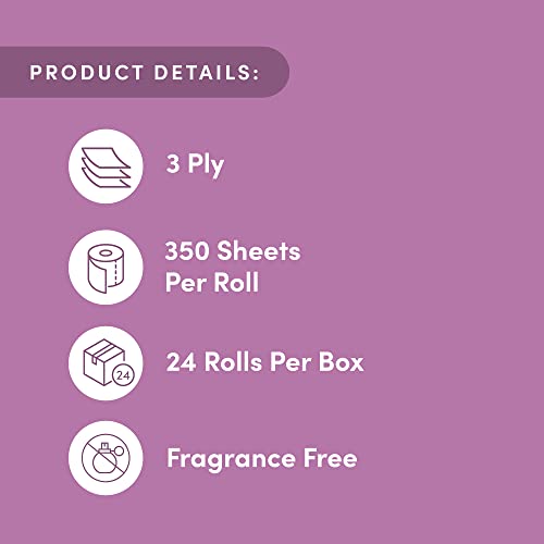 Amazon Aware 100% Bamboo 3-Ply Toilet Paper, Unscented, 24 Rolls, FSC Certified, 350 Sheets, 8400 Count, Pack of 24, Plastic-Free