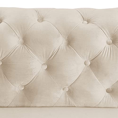 Morden Fort Modern Contemporary Sofa Couch with Deep Button Tufting Dutch Velvet, Solid Wood Frame and Iron Legs-Beige