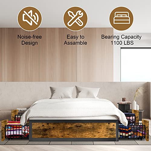 Pliwier Bed Frame with 4 Drawers, Metal Platform Bed Frame Queen Size, 11 Heavy Duty Metal Slats Support, No Box Spring Needed, Space Saving, Noise-Free, Easy Assembly (Queen (U.S. Standard))