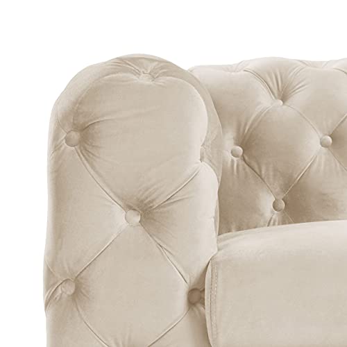 Morden Fort Modern Contemporary Sofa Couch with Deep Button Tufting Dutch Velvet, Solid Wood Frame and Iron Legs-Beige