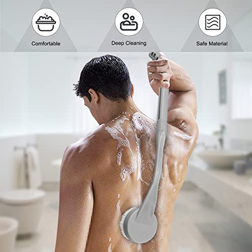 Back Brush Long Handle for Shower, 20.5” Bath Brush, Back Scrubber, Shower Body Brush with Curved Handle for Elderly Disabled, Limited Mobility, Frozen Shoulder,Men and Women