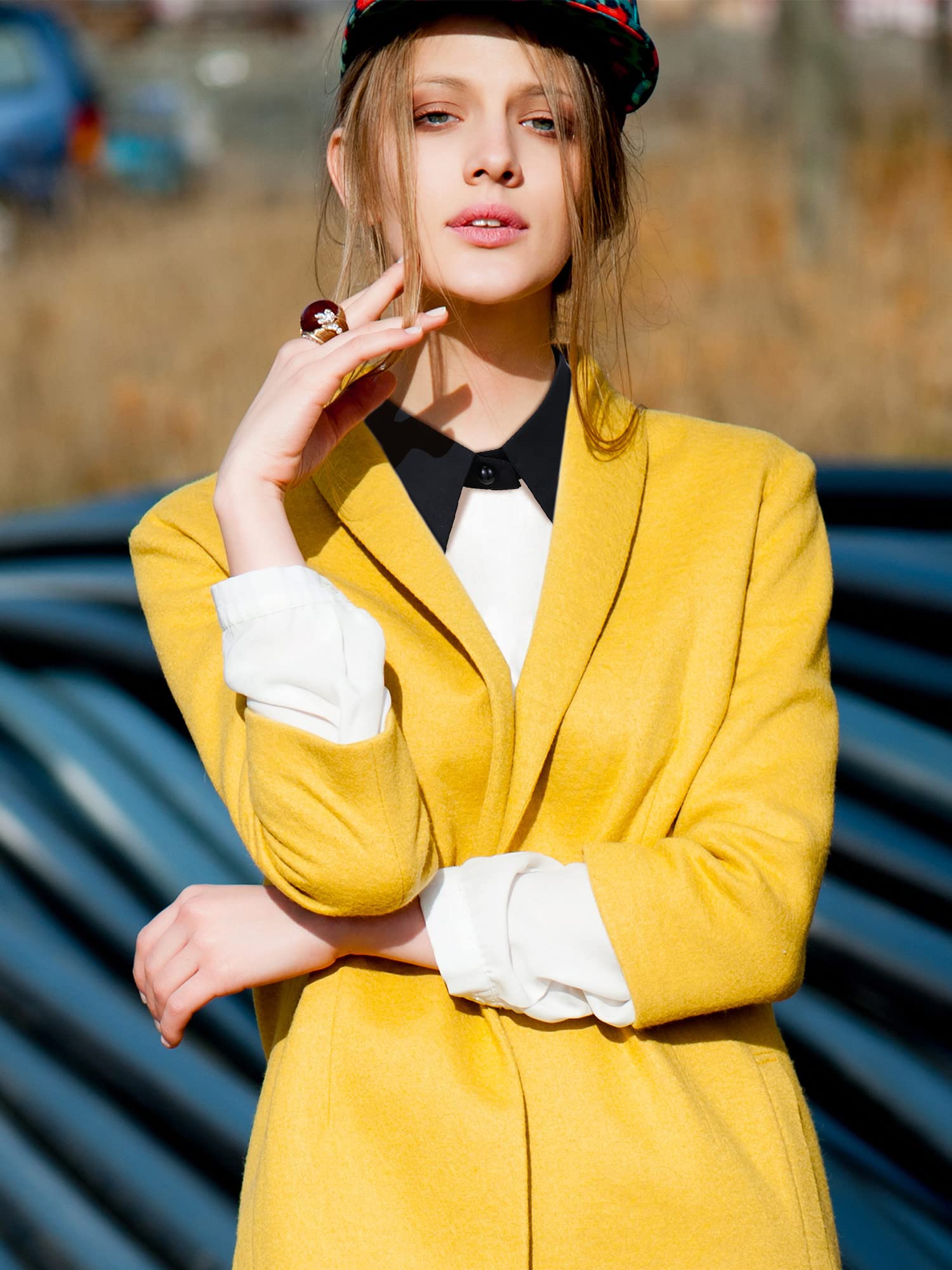 Giegxin 2 Pcs Dickey Rhinestones Fake Collar for Women Embellished Detachable Half Shirt Choker False Collar(Black, White,Simple Style)
