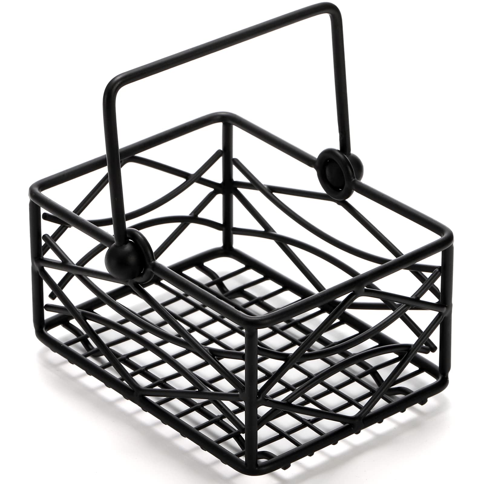 Yarlung 2 Pack Sugar Packet Basket Metal Wire Tea Bag Holder with Removable Stylish Handle, 4.7x3.5x2.5 Inches Coffee Bar Packet Coffee Pod Holder for Coffee Table, Office, Elegant Black