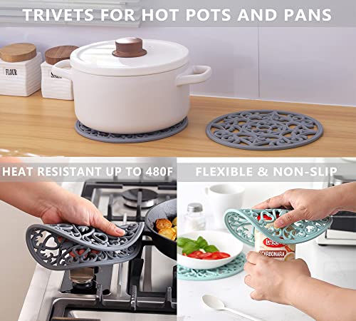 Domonic Home Oven Mitts and Pot Holders Sets, Silicone Oven Mitts Heat Resistant 600F, Oven Mitt Set Soft Lining Good Grip, Oven Gloves and Trivet Mats 4 Piece Set, Aqua Sky