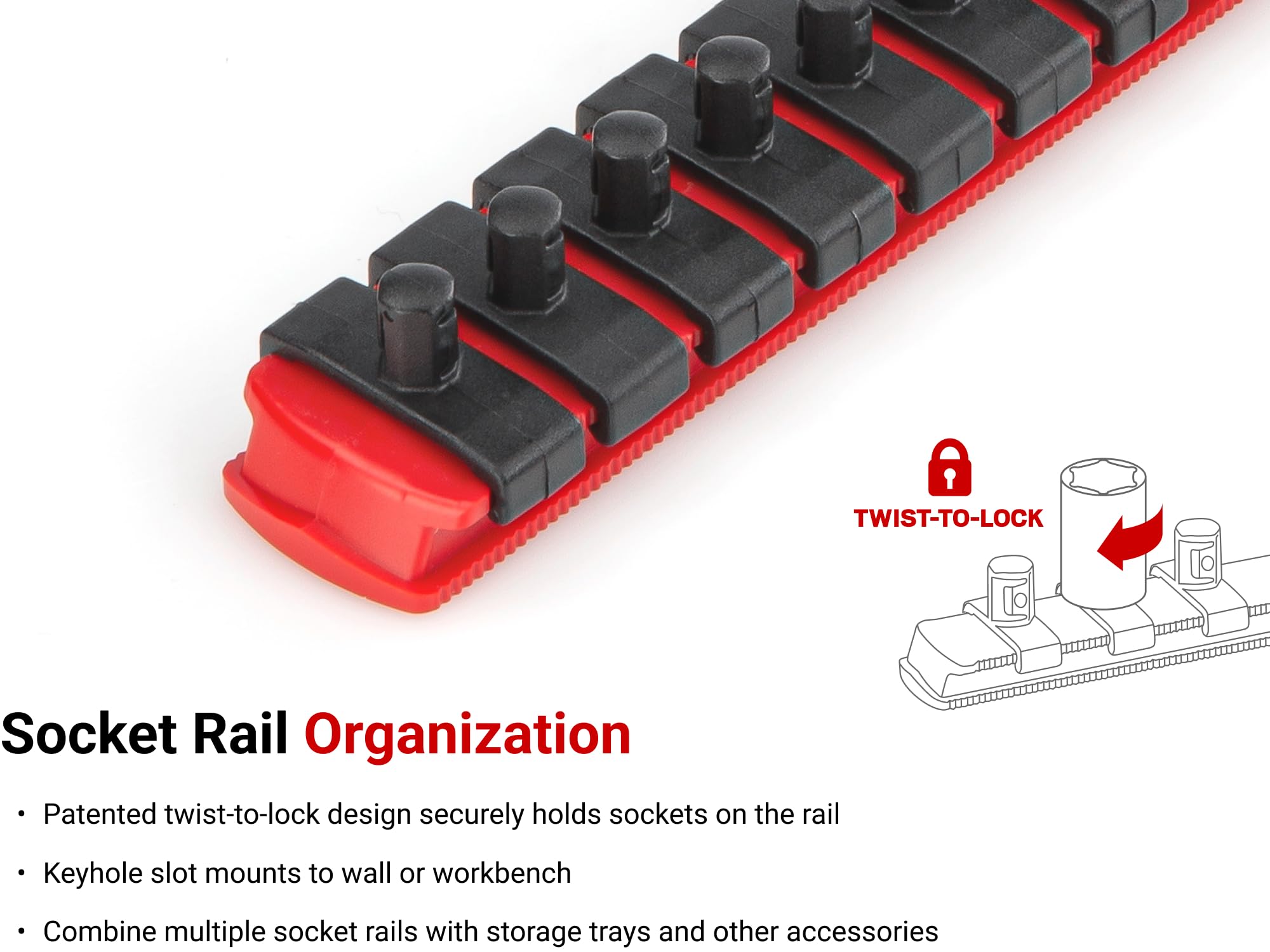 TEKTON 1/2 Inch Drive x 13 Inch Socket Rail, 10 Clips (Red) | OSR22110